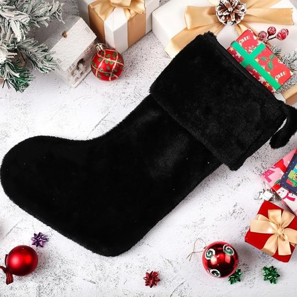 Holiday | New Black Christmas Stocking Faux Fur Christmas Stocking ...